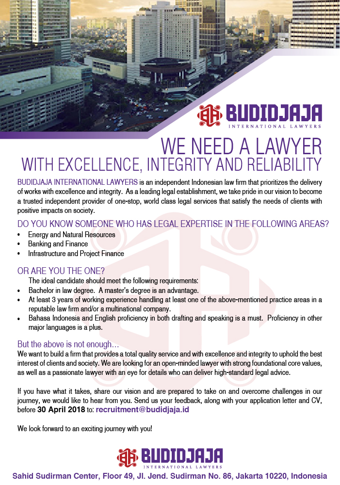 Budidjaja is Scouting for Lawyers with Excellence, Integrity, and ...