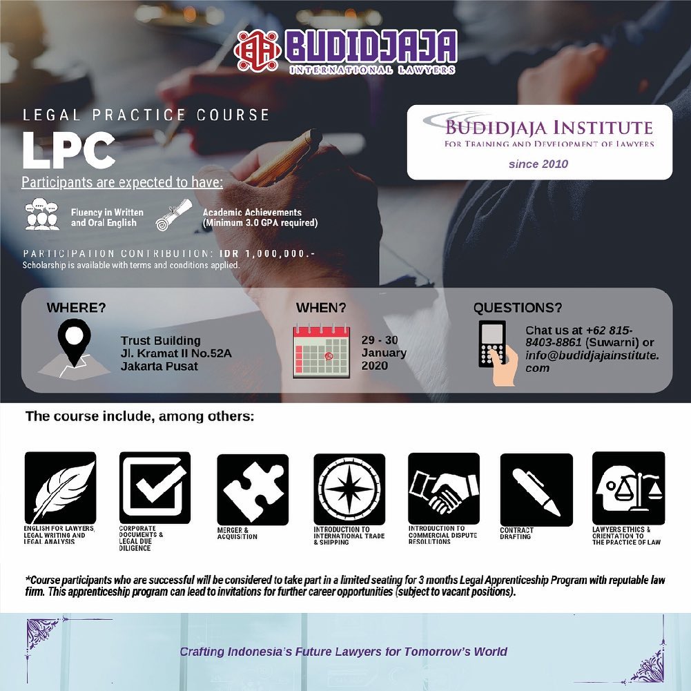 Legal Practice Course (LPC) Batch XIV – Budidjaja International Lawyers